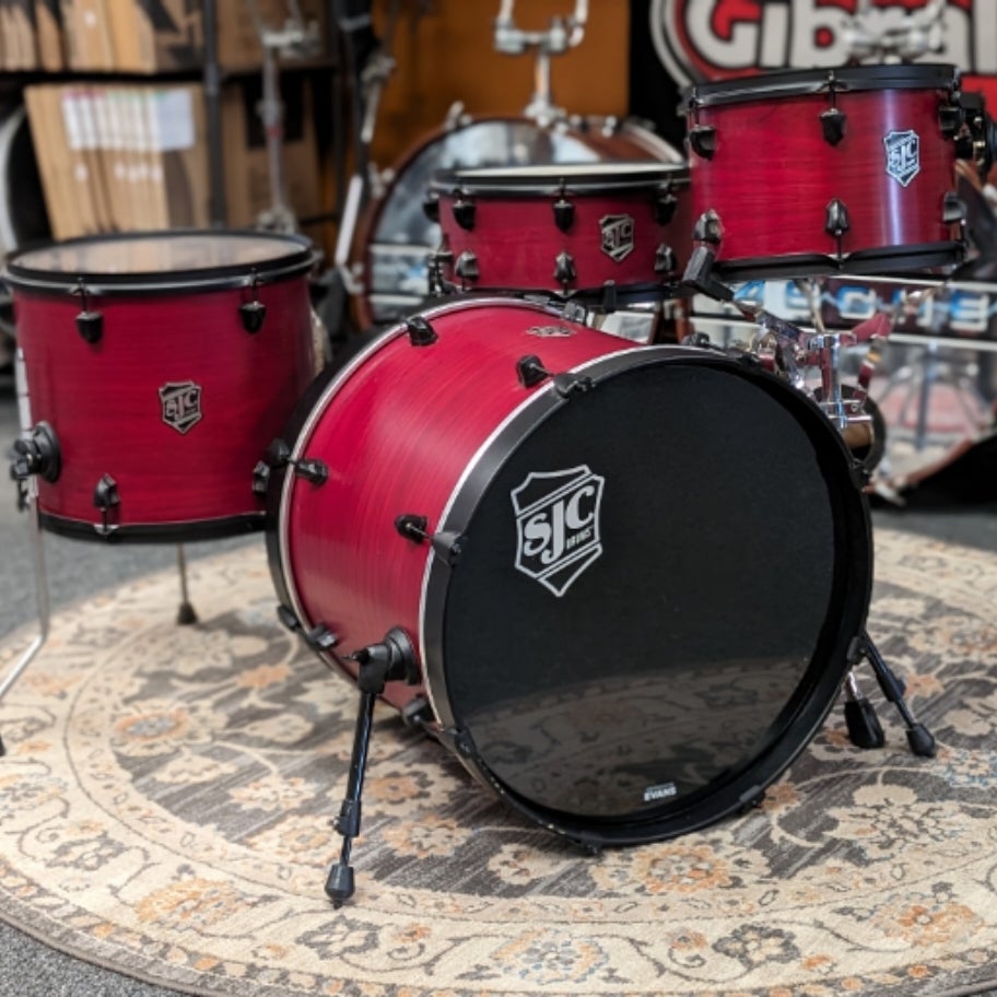 SJC Pathfinder Red Satin w/Black Hardware 12/14/20 Drum Set + 14 Snare Drum | Pocket Percussion