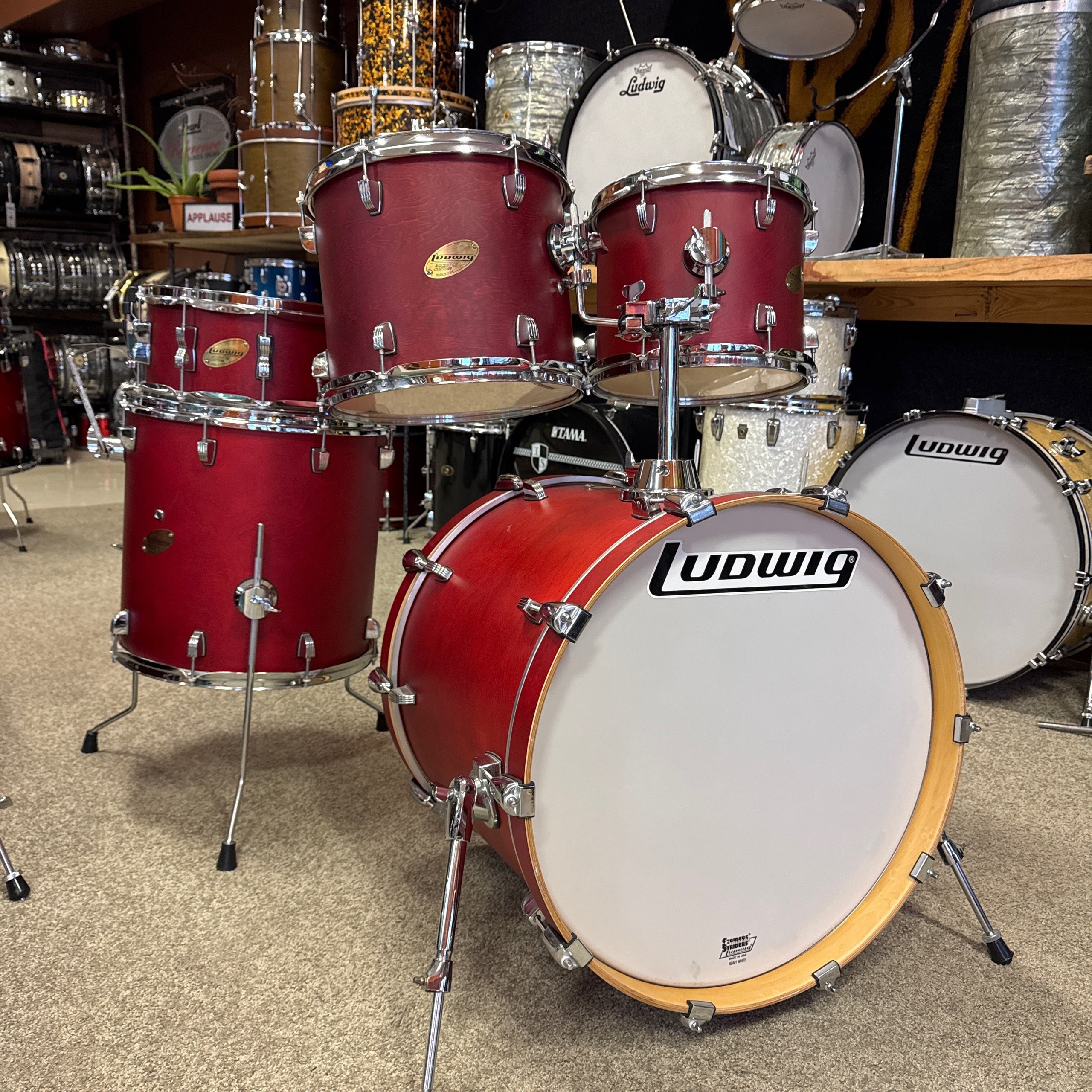 Ludwig Accent CS Custom 12/13/16/22 Drum Set + 14" Snare Drum in Red Satin | Pocket Percussion